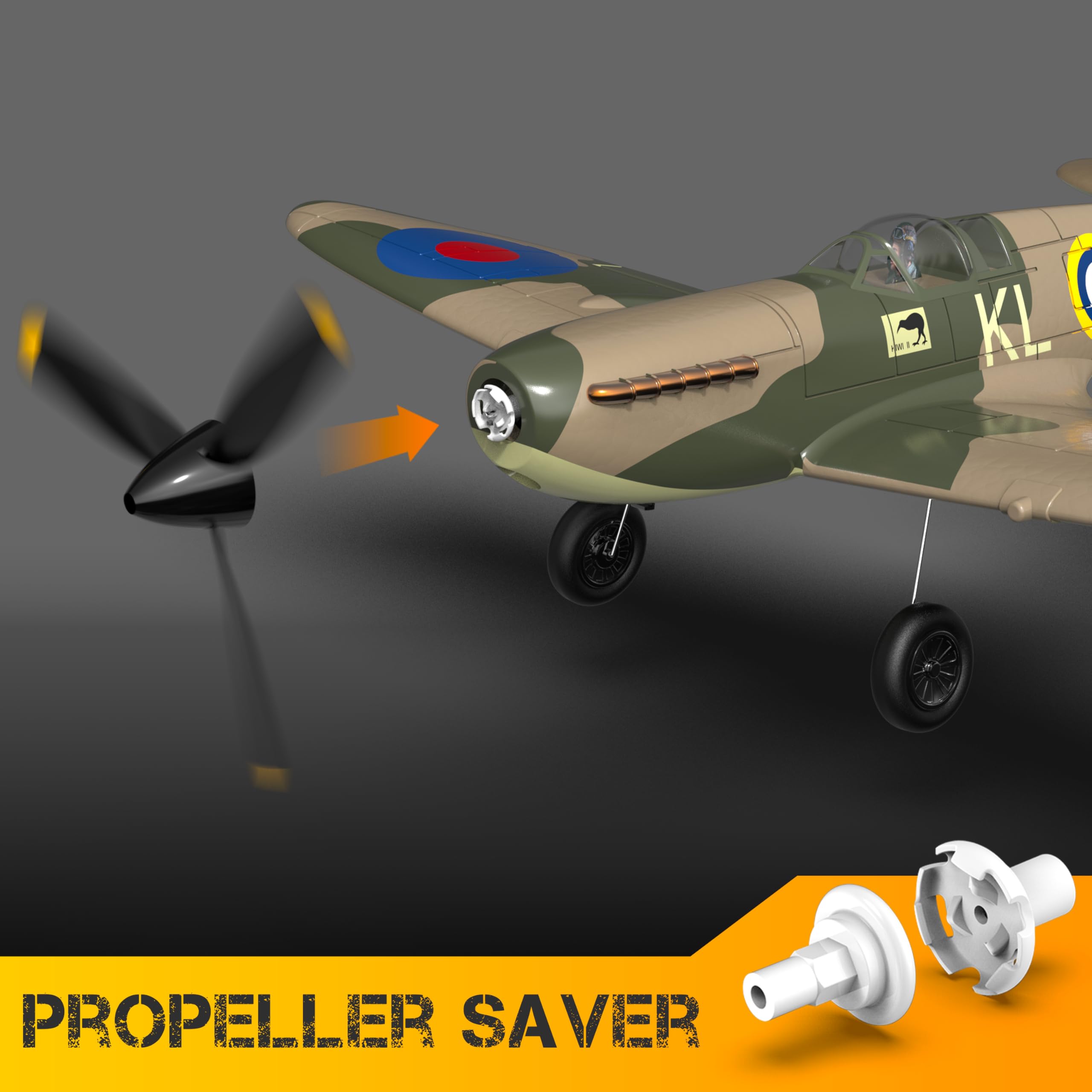 VOLANTEXRC 4-CH Spitfire One Key Remote Control Airplane with Xpilot Stabilization, Gyroscope, 3 Level Control, and Lightweight Design, Camouflage