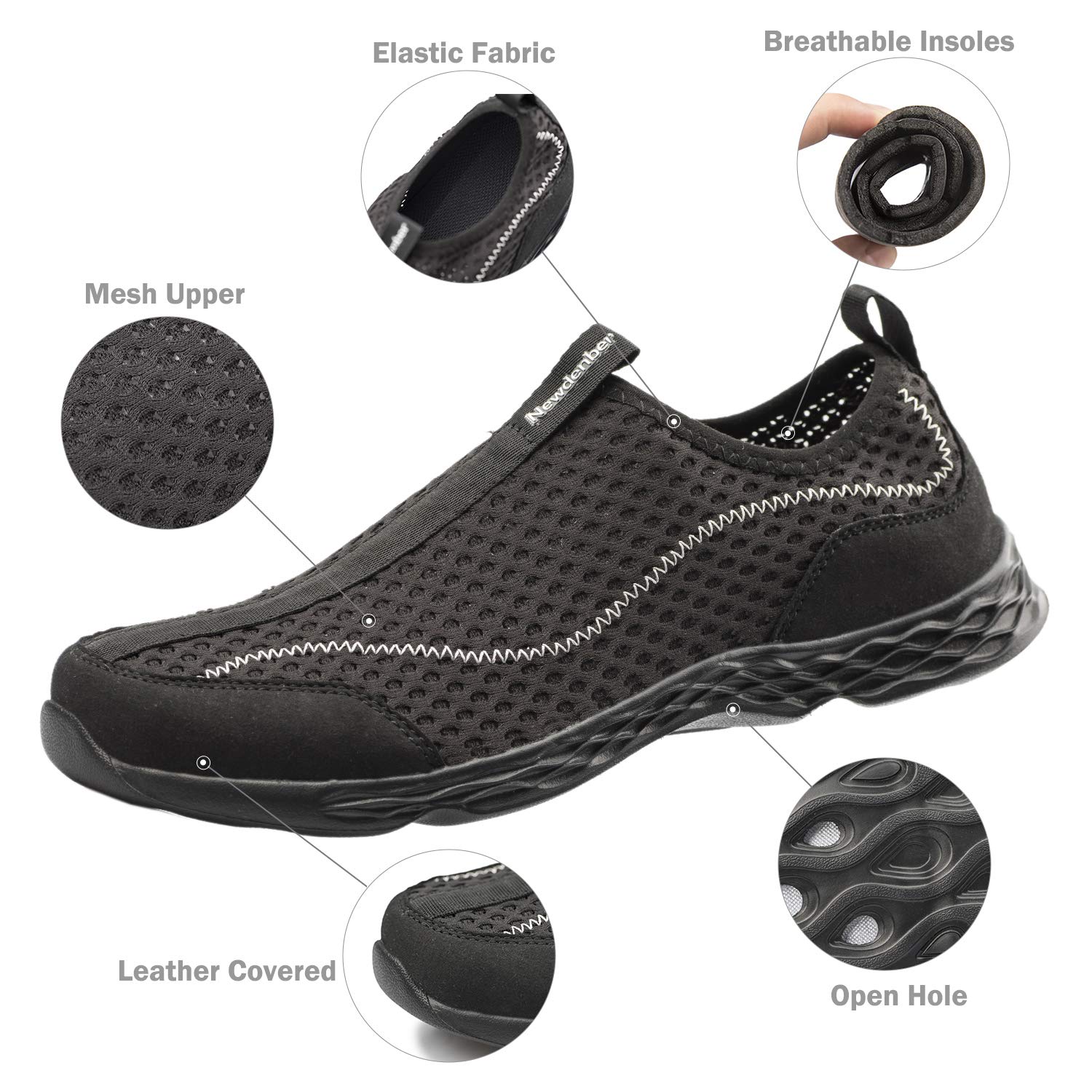 WOTTE Men's Water Shoes Quick Drying Sports Aqua Shoes(Size 15,Black-1414)