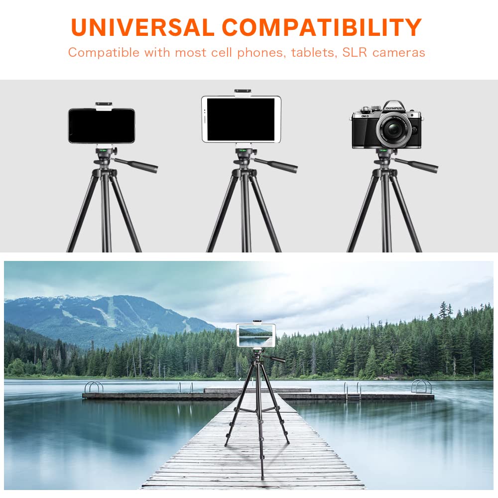 UBeesize Phone Tripod, UBeesize 50’’ Extendable Lightweight Aluminum Tripod Stand with Universal Cell Phone/Tablet Holder, Remote Shutter, Compatible with Smartphone & Tablet & Camera.