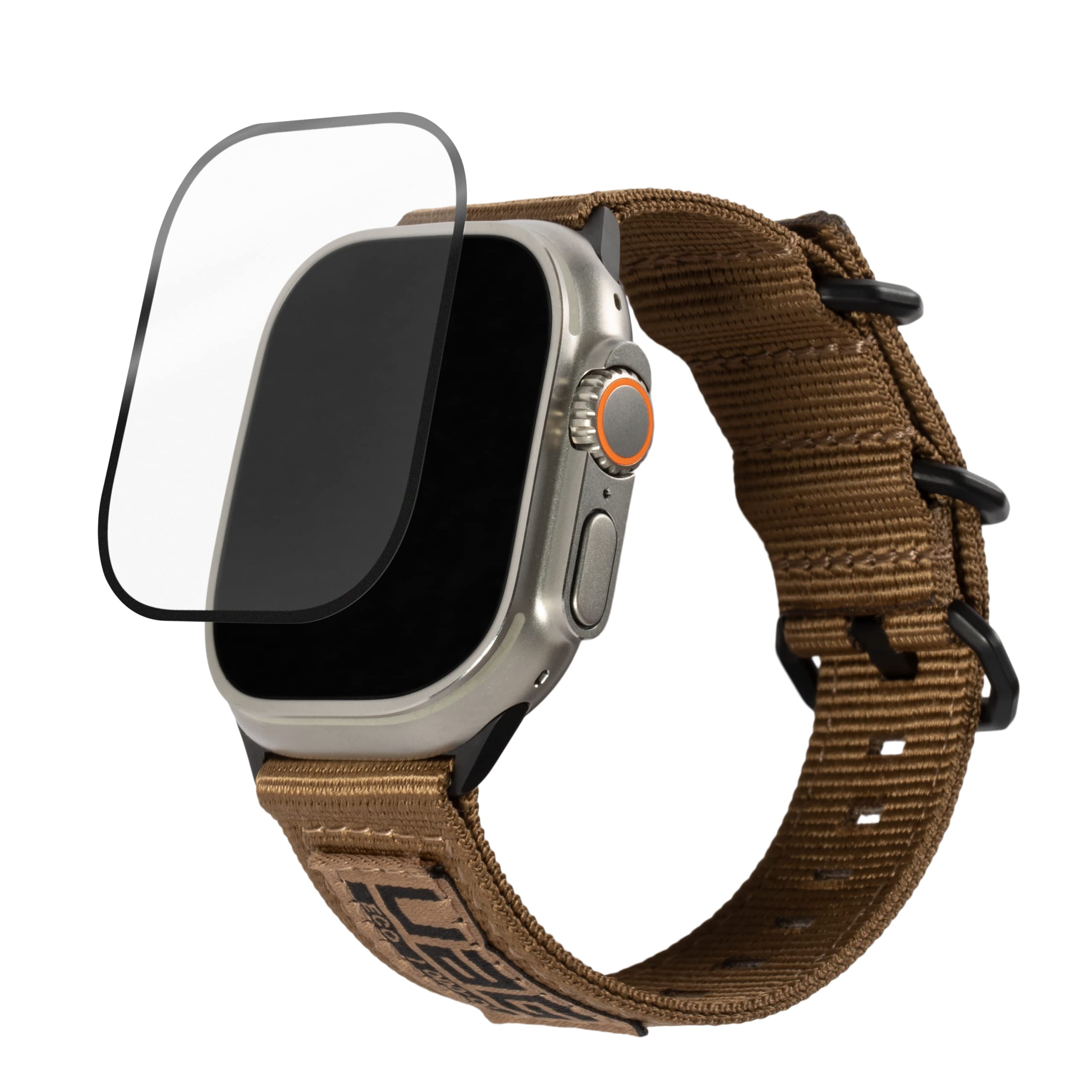 URBAN ARMOR GEAR UAG Nato Eco Watch Band Compatible with Apple Watch 49/45/44/42mm Dark Earth Bundle with Tempered Glass Shield Plus Screen Protector for Ultra 49mm
