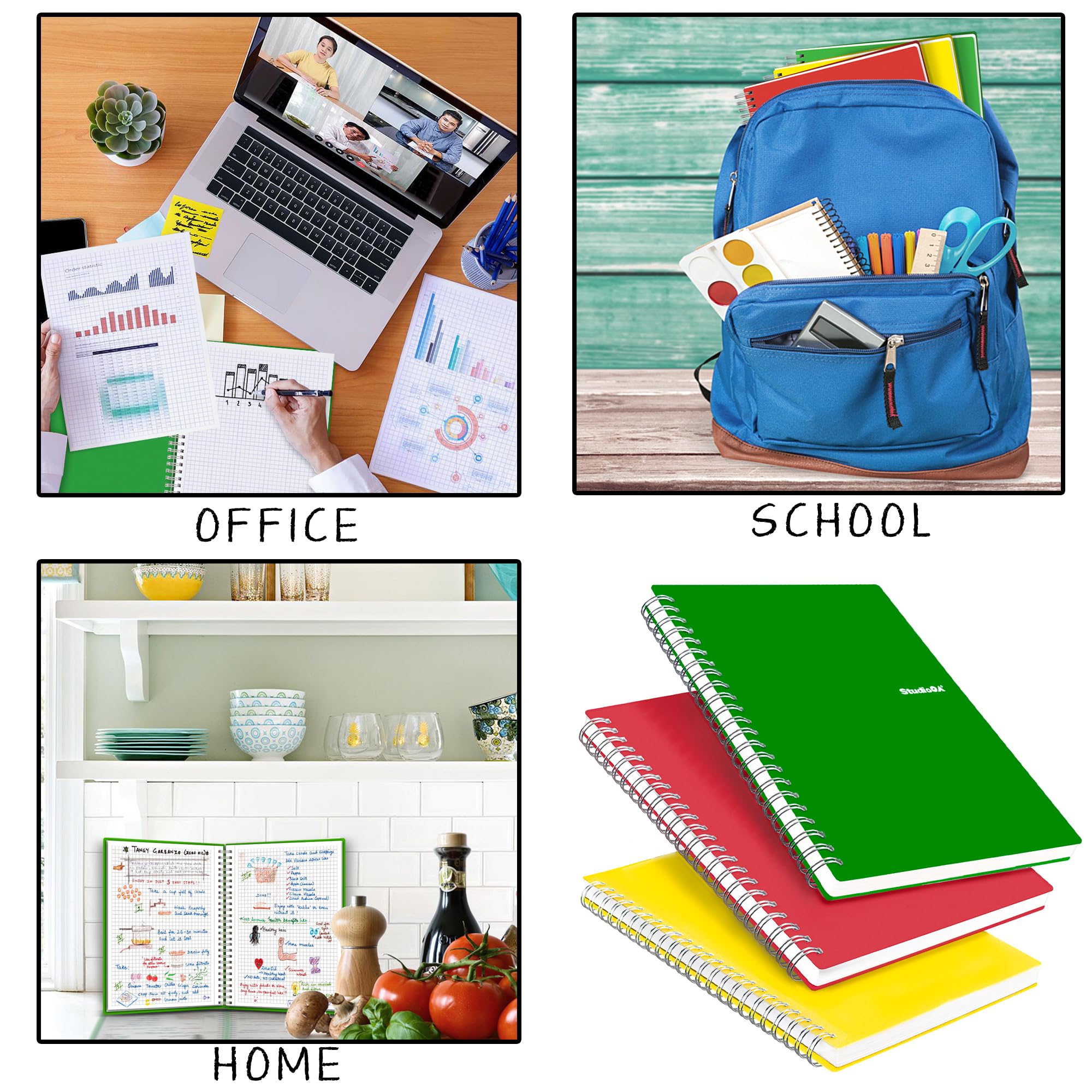 STUDIO O. A. Spiral Notebook, 8.5 x 11 Inches, 100GSM Thick Paper, 160 Pages, 4 X 4 Graph Ruled (4 sq/in)