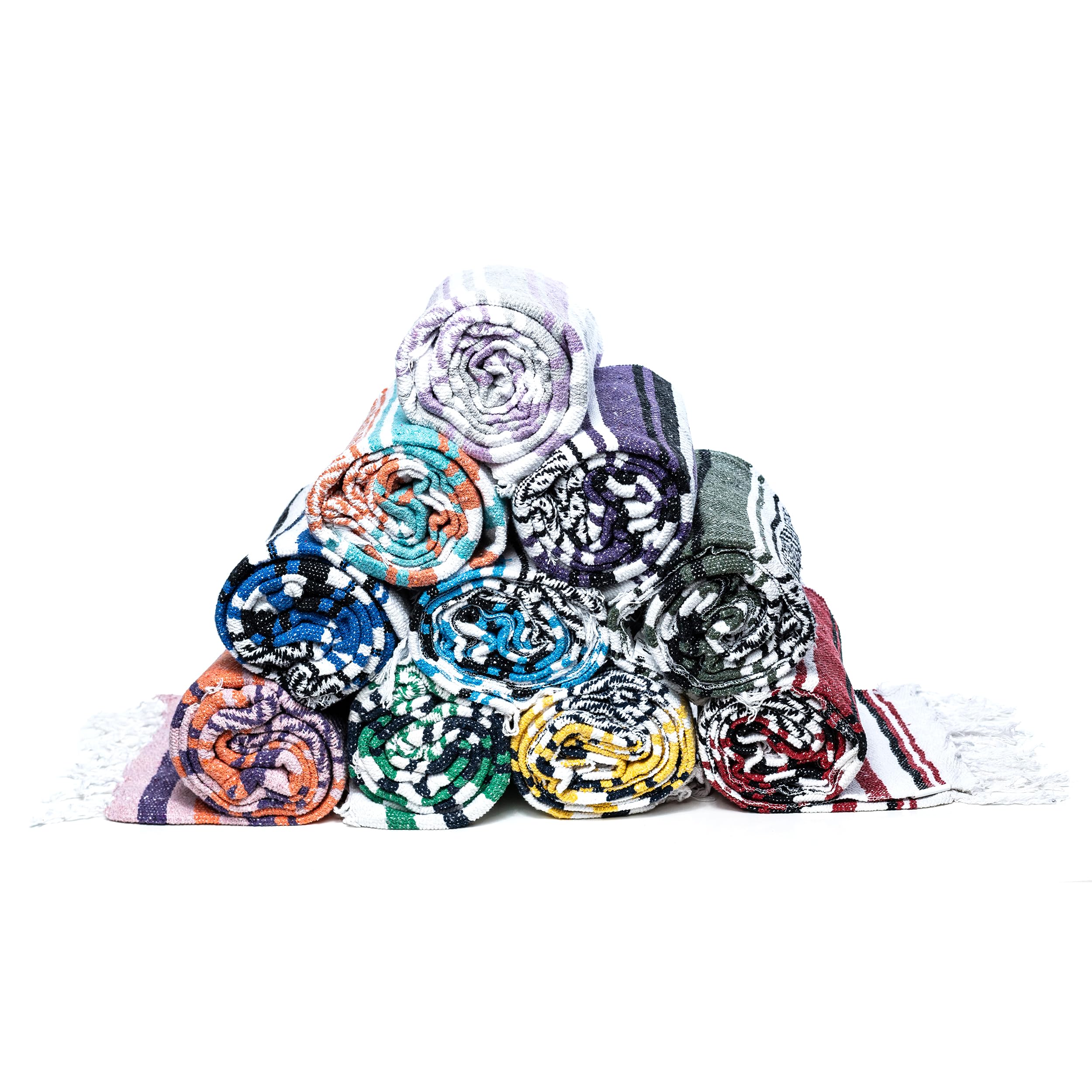 Vera Cruz Mexican Blankets and Throws, 10 Pack Mexican Blanket, 75" x 53" Yoga Blankets for Schools and Studios, Camping, Picnic, or Beach Blanket, Burgundy/White/Black