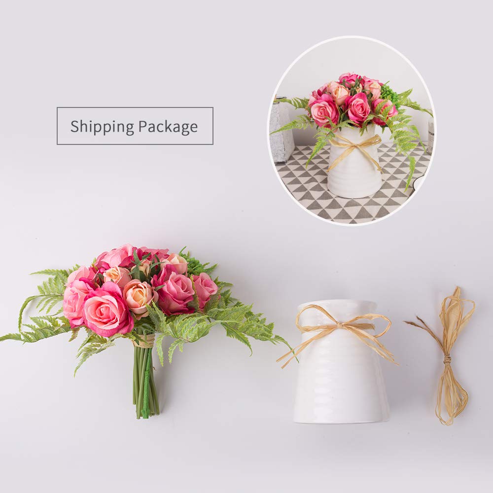 YIBELAAT Artificial Flowers Rose in Vase Bridal Wedding Bouquets Latex Real Touch Flower Arrangements (Rose Red)