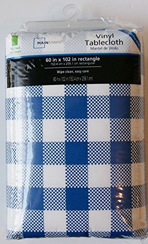 Vinyl Flannel Backed Indoor Outdoor Tablecloth - Blue Gingham - Rectangular - 60" x 102"