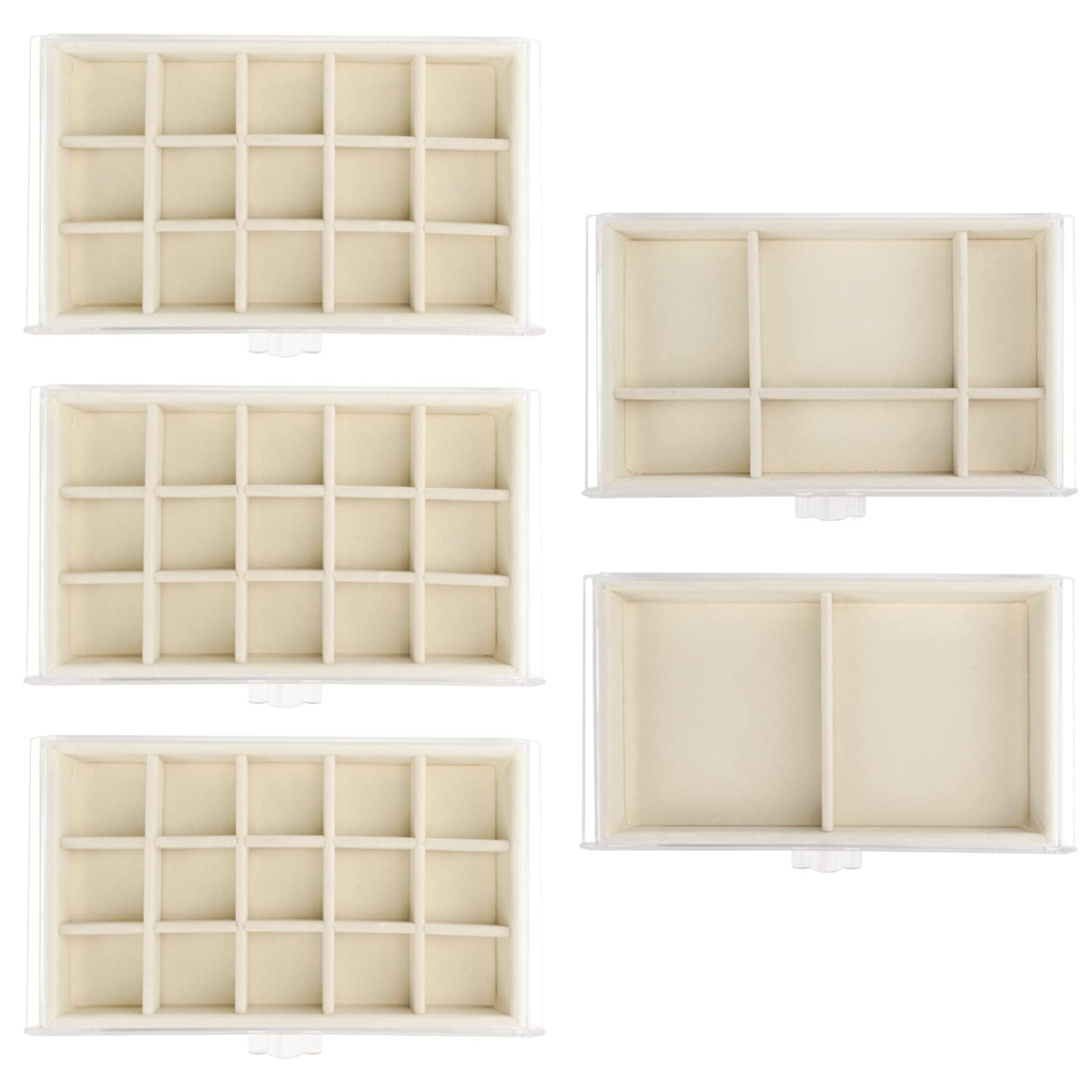 Watpot Acrylic Jewelry Box with 5 Drawers, Clear Earring Storage Organizer Display Case for Women Girls, Beige