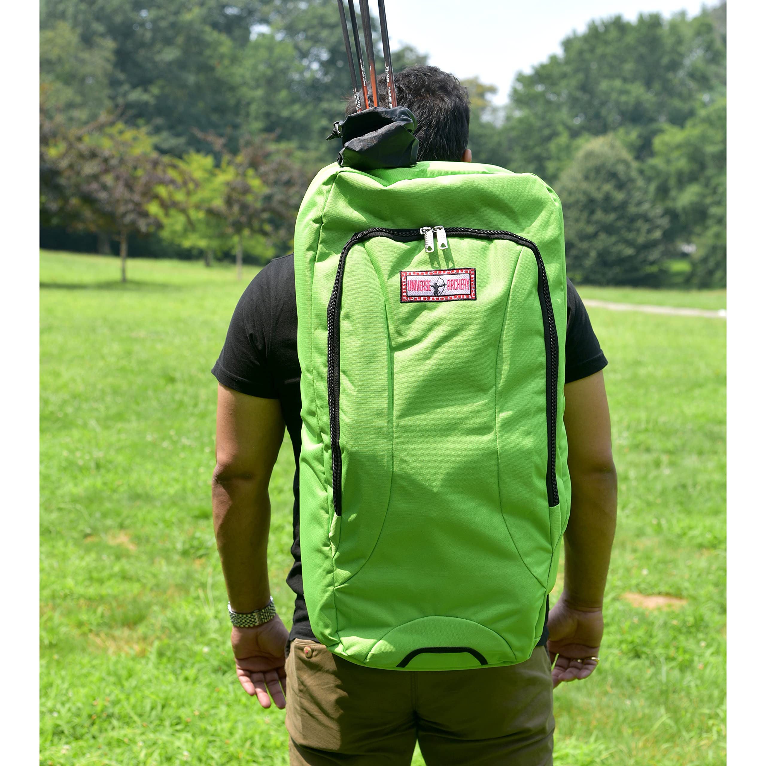 UNIVERSE ARCHERY Takedown Recurve Bow Case with Arrow Tube | Hunting Multi Pockets PVC Cordura Backpack | Shoulder Bag with Adjustable Straps For Archery Waterproof Pocket (68CM X 25 CM) (Green)