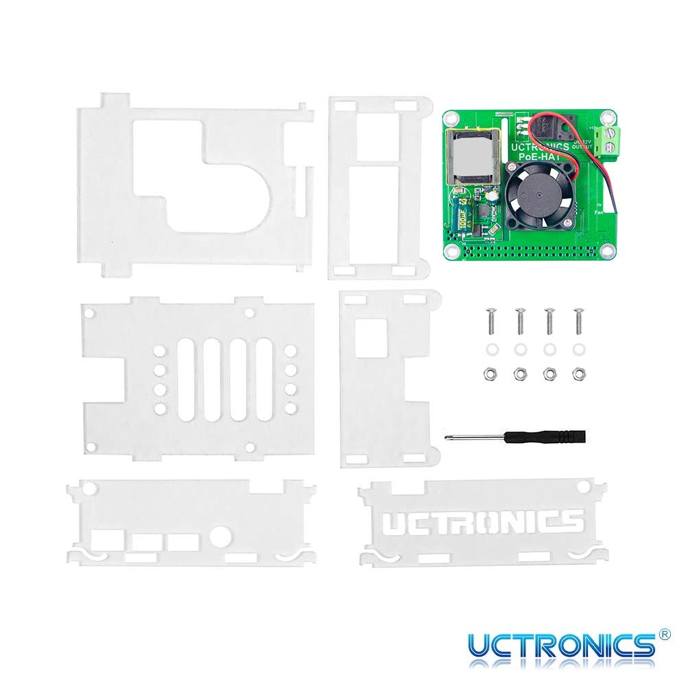 UCTRONICS PoE HAT for Raspberry Pi 4 with Case, Power Over Ethernet Expansion Board for Pi 4 B Board, with Cooling Fan