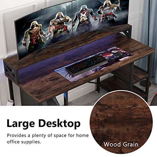 Tribesigns 63 inch Computer Desk with Storage Shelves, Extra Large Industrial Office Desk Computer Table Studying Writing Desk Workstation with Hutch for Home Office (Rustic Brown)