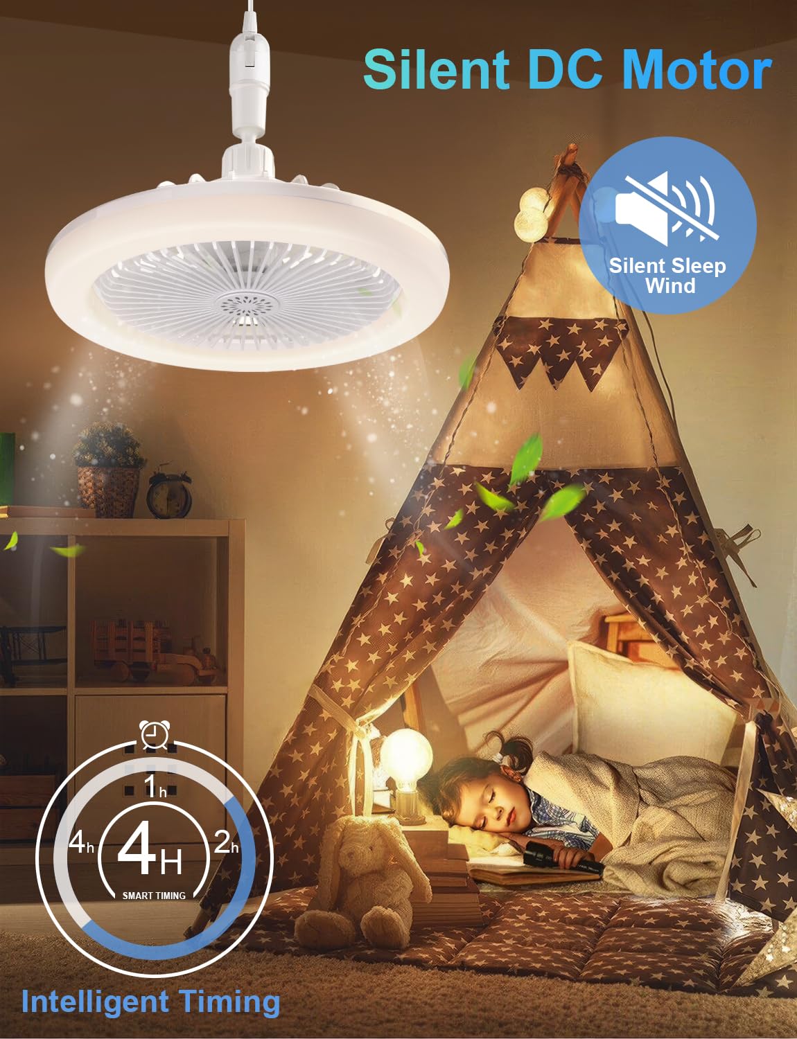 VONFAME Enclosed Ceiling Fan with Light and Remote Small 10-inch E27 Bladeless Ceiling Fans Dimmable LED Lights 3 Gear Wind Speeds Family Summer Gift for Garage Tool Room and Store Room
