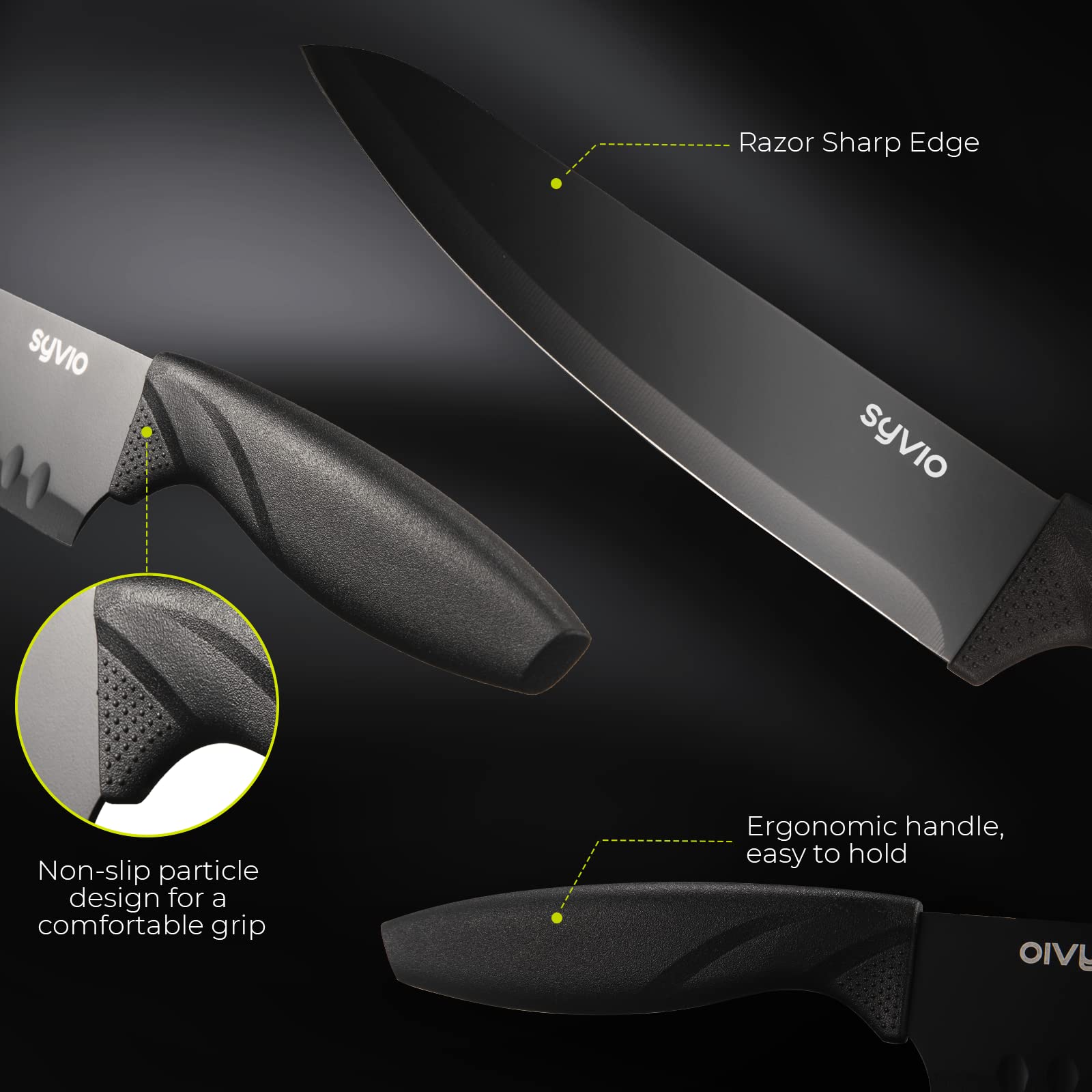 syvio Knife Sets for Kitchen with Block and Utensil Holder, Knives Set for Kitchen 15 Pieces with Built-in Sharpener, Knife Block Set for Storing, Slicing, Dicing&Cutting