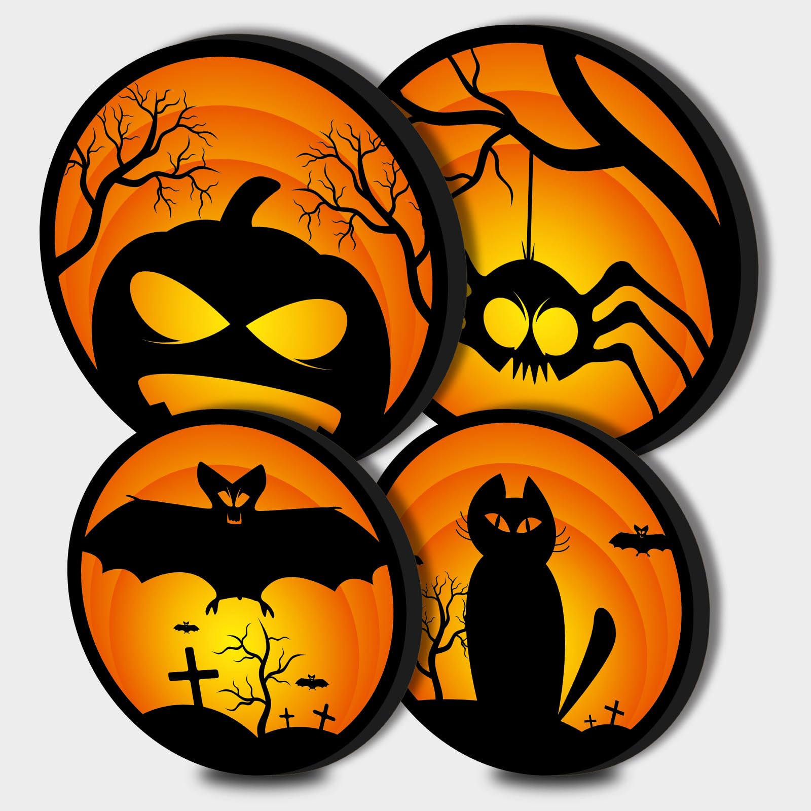 Tucocoo Halloween Electric Stove Burner Covers, Set of 4 Round Stove Burner Covers, 8 Inches and 10 Inches, Gas Stove Burner Covers, Metal Stove Burner Cover, Black Orange Kitchen Cooktop Decorative