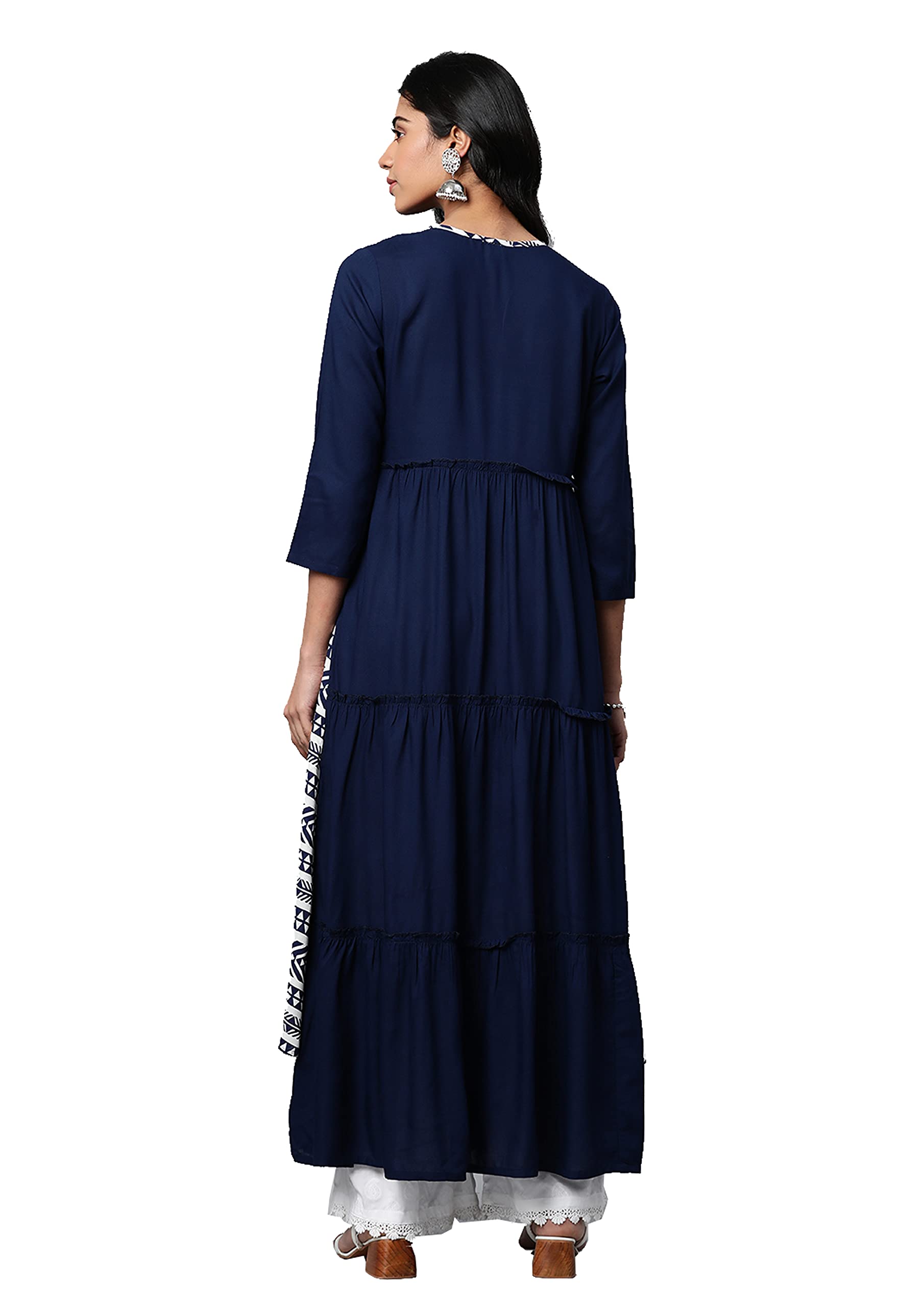 Yash Gallery Women's Rayon Geometric Print Anarkali Kurta (Blue)