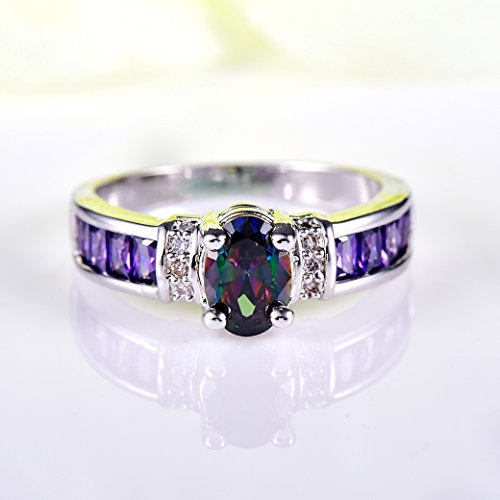 Veunora 925 Sterling Silver Plated Rainbow Topaz Ring Size 10