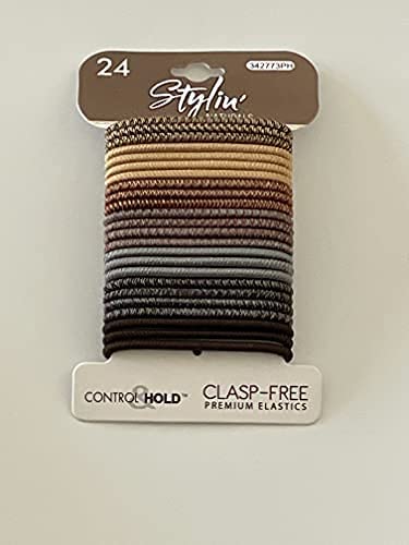 Stylin’ Naturals Clasp-Free Premium Hair Elastics Control&Hold 24 Elastics (Neutral Heather)