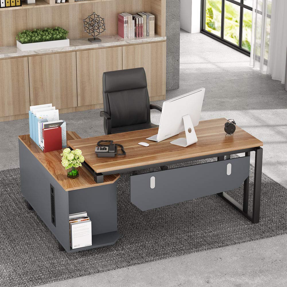Tribesigns L-Shaped Desk, 55 Inch Executive Office Desk with File Cabinet, Modern Computer Gaming Desk Workstations for Home Office