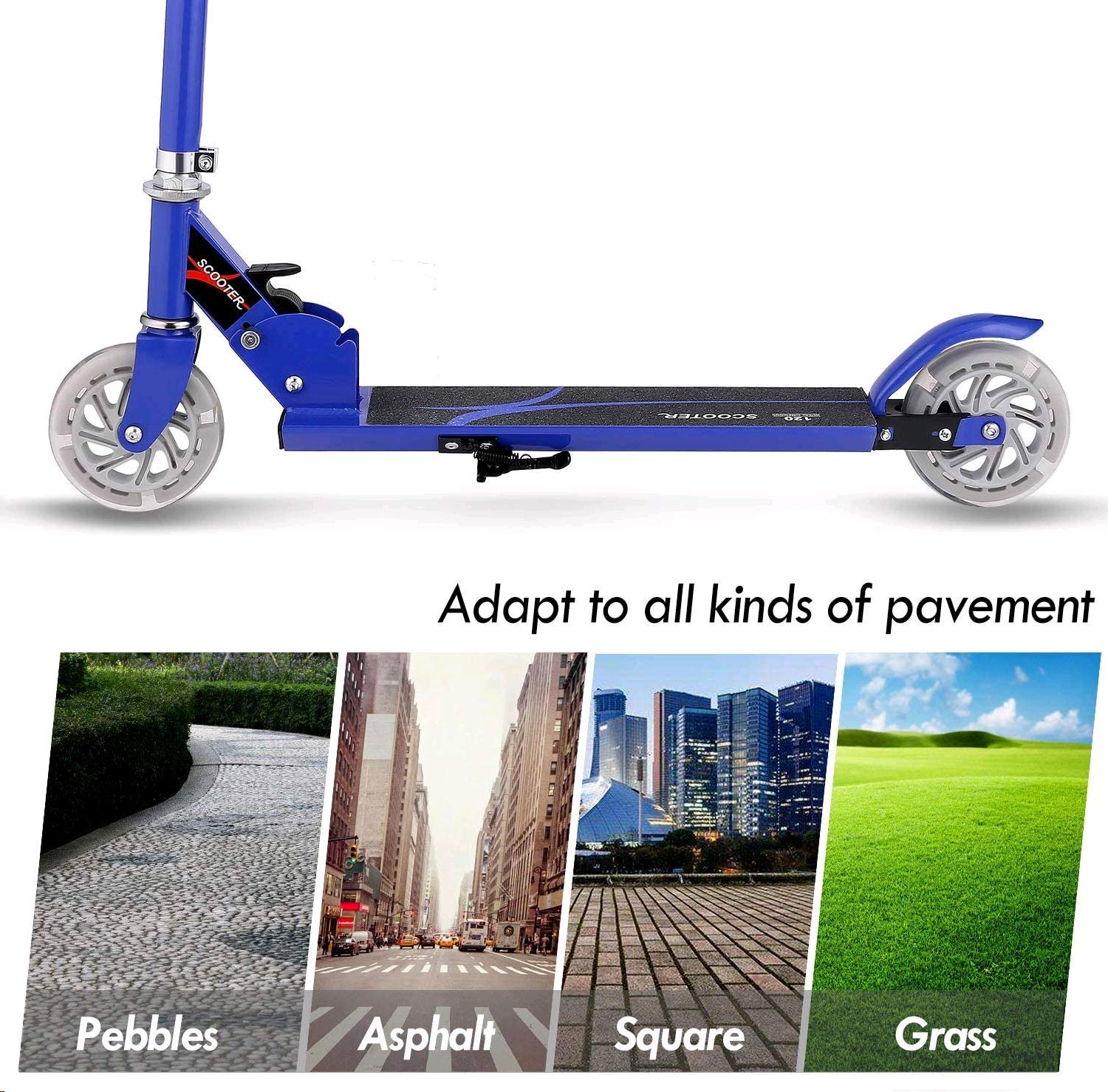 WeSkate Scooter for Kids Foldable 2 Wheel Light Up Kick Scooter for Girl Adjustable Height Gift for 3-14 Years