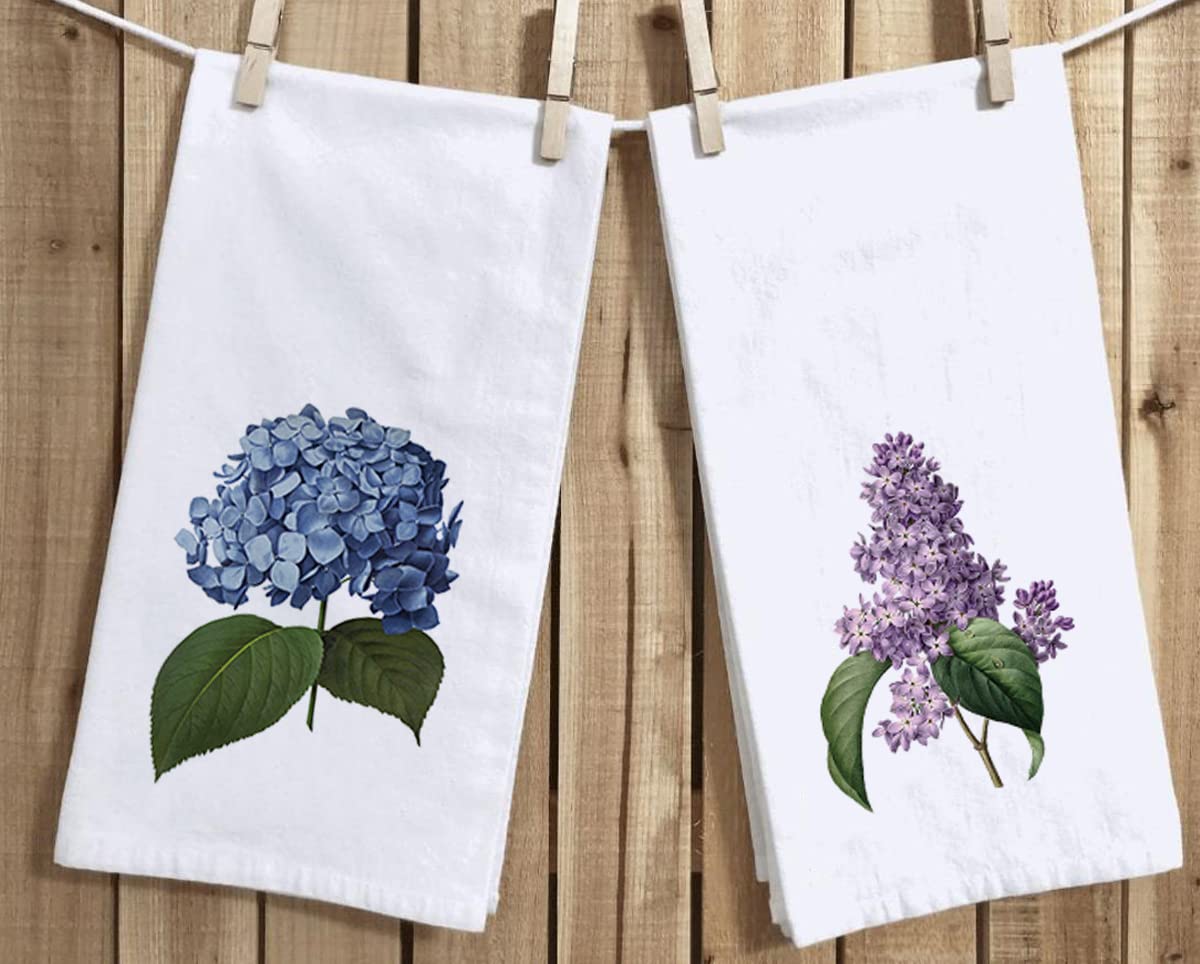 Watercolor Hydrangea Purple Lilacs Kitchen Dish Towel 18 x 28 Inch, Seasonal Spring Summer Flower Towels Dish Cloth for Cooking Baking Set of 2