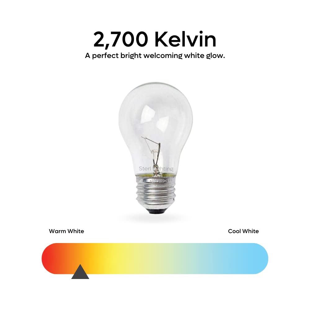Sterl Lighting β 15 Watt 6 Pack, A15 E26 Ceiling Fan Light Bulb Replacement for Oven Bulb, Appliances Bulb, Refrigerator & Stove 3.34in 120V 90Lm 2700K Clear
