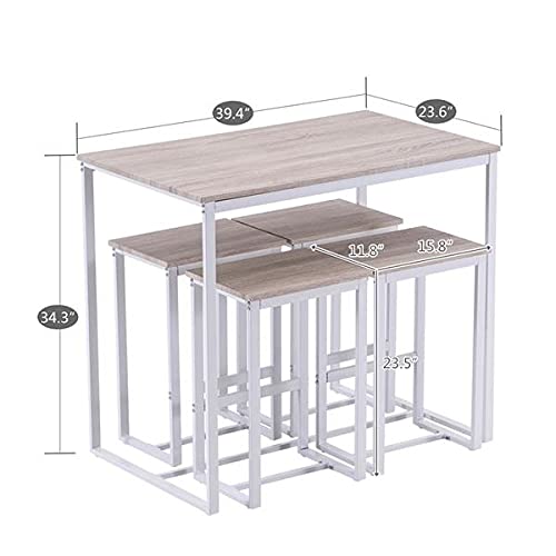 WFHTU Dining Table Set (100 x 60 x 87) cm Oak Simple 87cm High Bar Table and Chairs Set of 5 PVC Paper Lacquered White Matte White