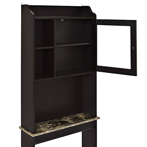 WISCLASS Modern Wood Bathroom Cabinet Organizer, Over-The-Toilet Storage, Space-Saving with Removable Adjustable Wood Panel and Silver Metal Door Handles, Black
