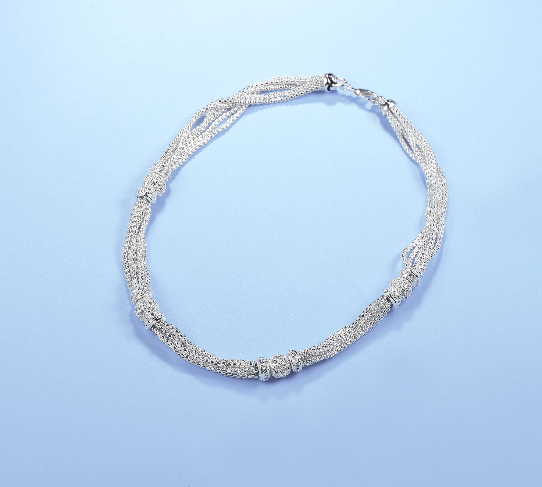 UNY JEWEL Style Trendy Elegant Vintage Unique David Fahsion style Lobster Claps Women Multi String Short Necklace (Silver)