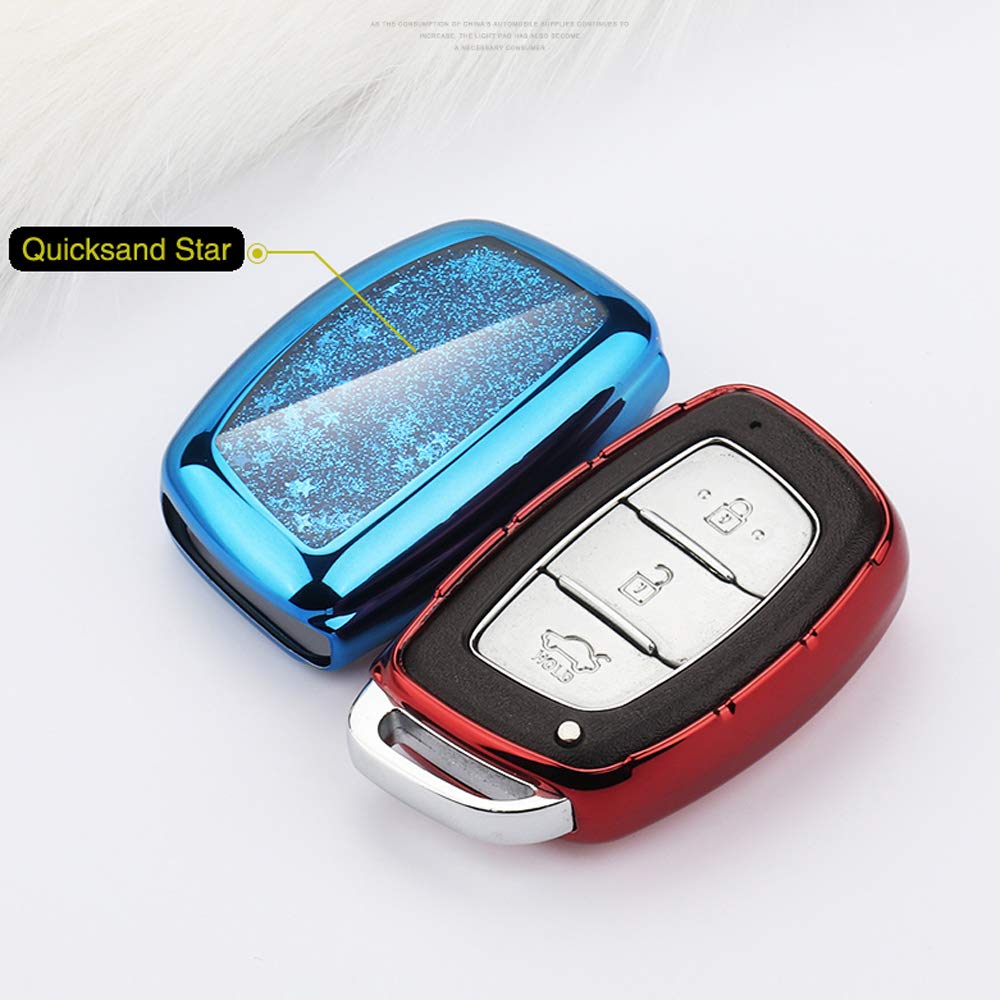 YIJINSHENG TPU Car Key Soft Plating Protection Shell Case Cover for Hyundai Tucson Elantra Sonata Santa IX30 IX35 3/4 Buttons Smart Key Keyless Remote FOB Shell Key Chains (Silver)