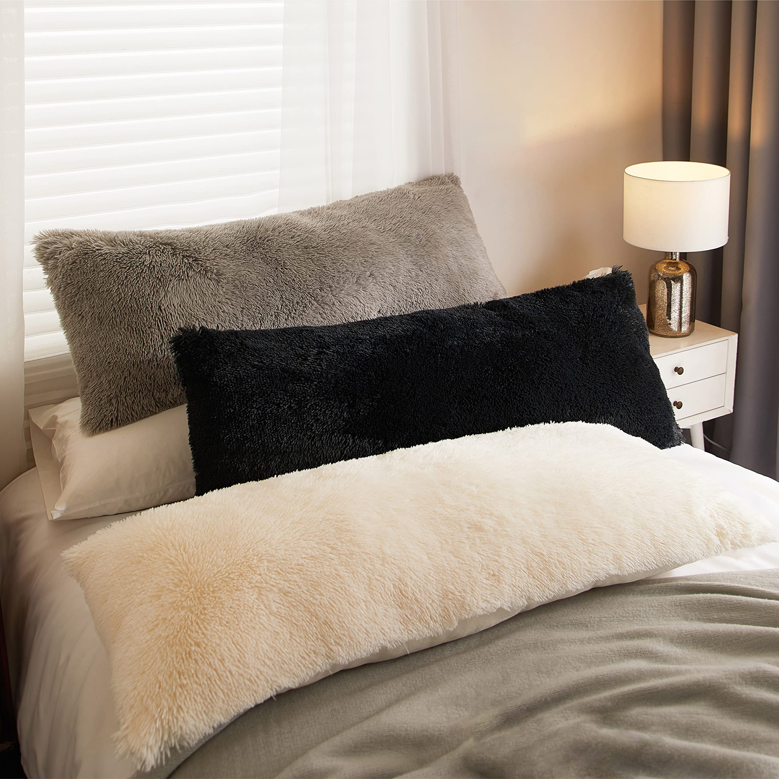 Urban Lifestyle Long Hair Faux Fur Body Pillow, 20"x48", Grey