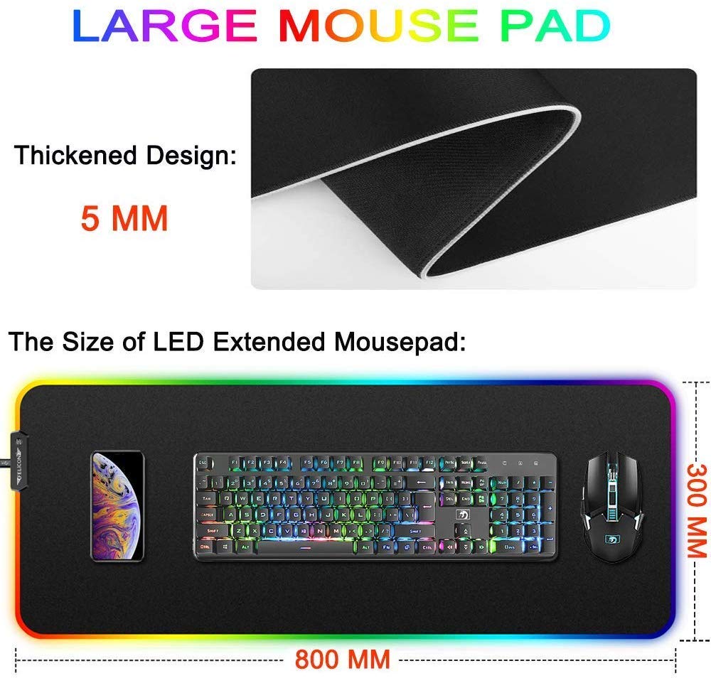 Wireless Keyboard and Mouse Mousepad, 3 in 1 Rainbow LED Backlit Rechargeable Mechanical Feelling Backlit Gaming Keyboard Mice Combo with 4800 mAh Battery, 10 Color RGB Mouse Pad for Laptop Pc Mac