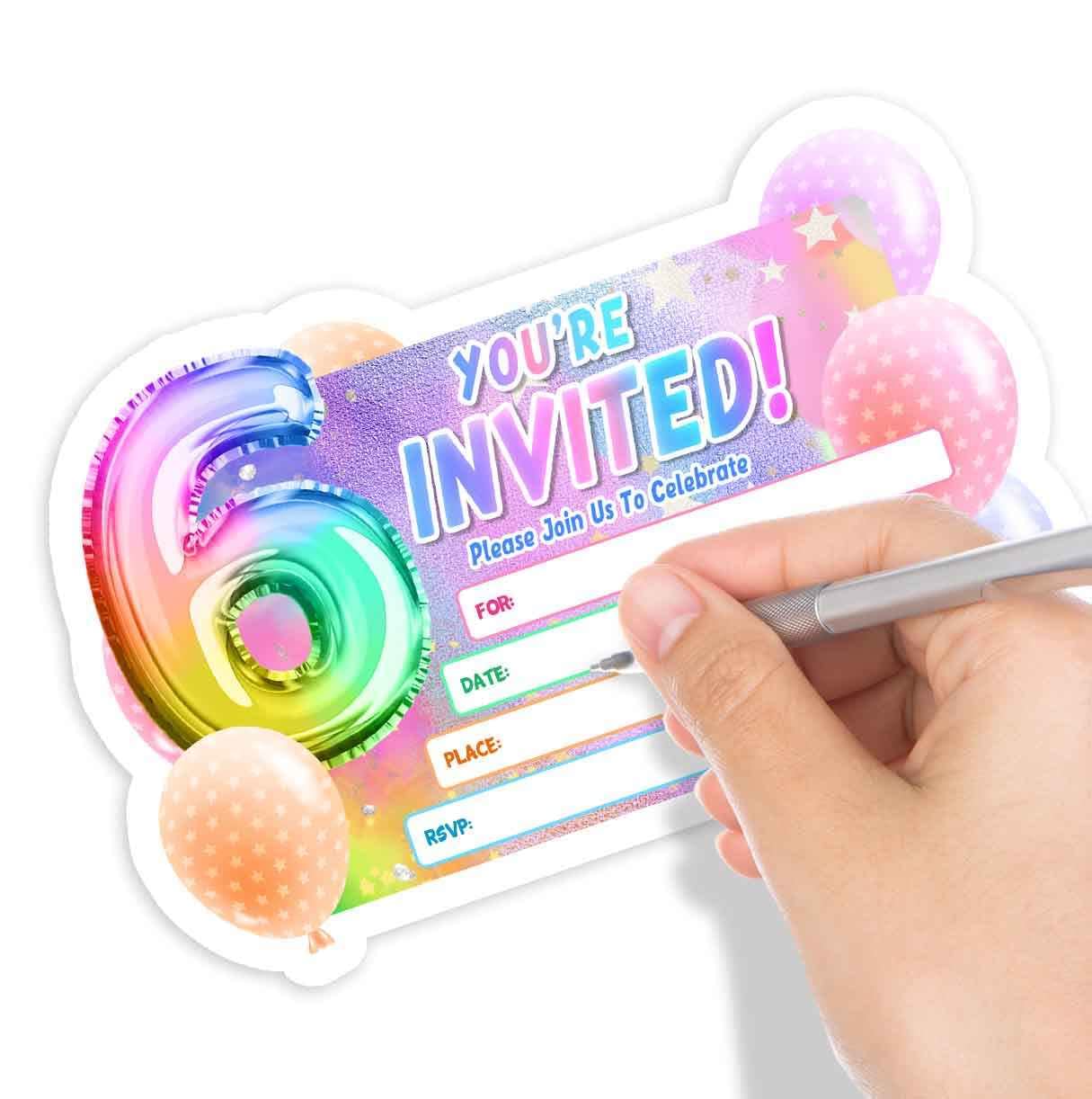 Simimi Art 6th Birthday Girl First Party Invitations with Envelopes, 30 Count, Multicolor