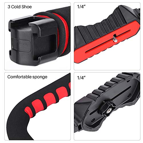 Triple U-Grip Shoe Mount Video Action Stabilizing Handle Grip Smartphone Grip Handle Rig Video Stabilizer Grip Tripod Mount for Phone Camera