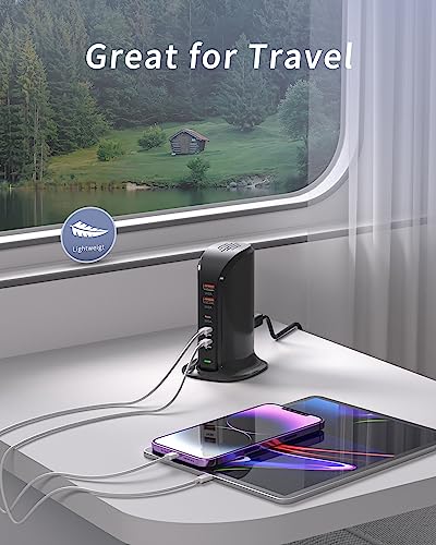 VPSUN USB C Charger Tower 55W, USB Charging Station 5 Port USB Block for iPhone 15/14/13/12, iPad, Samsung Galaxy, Google Pixel,HTC, and Multiple Devices 5V