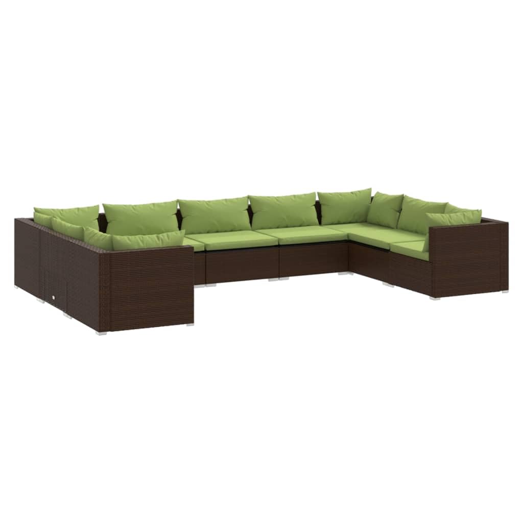 VRAXO 9 Piece Patio Lounge Set with Cushions Poly Rattan Brown,Outdoor Furniture Sets-163.77lbs-35