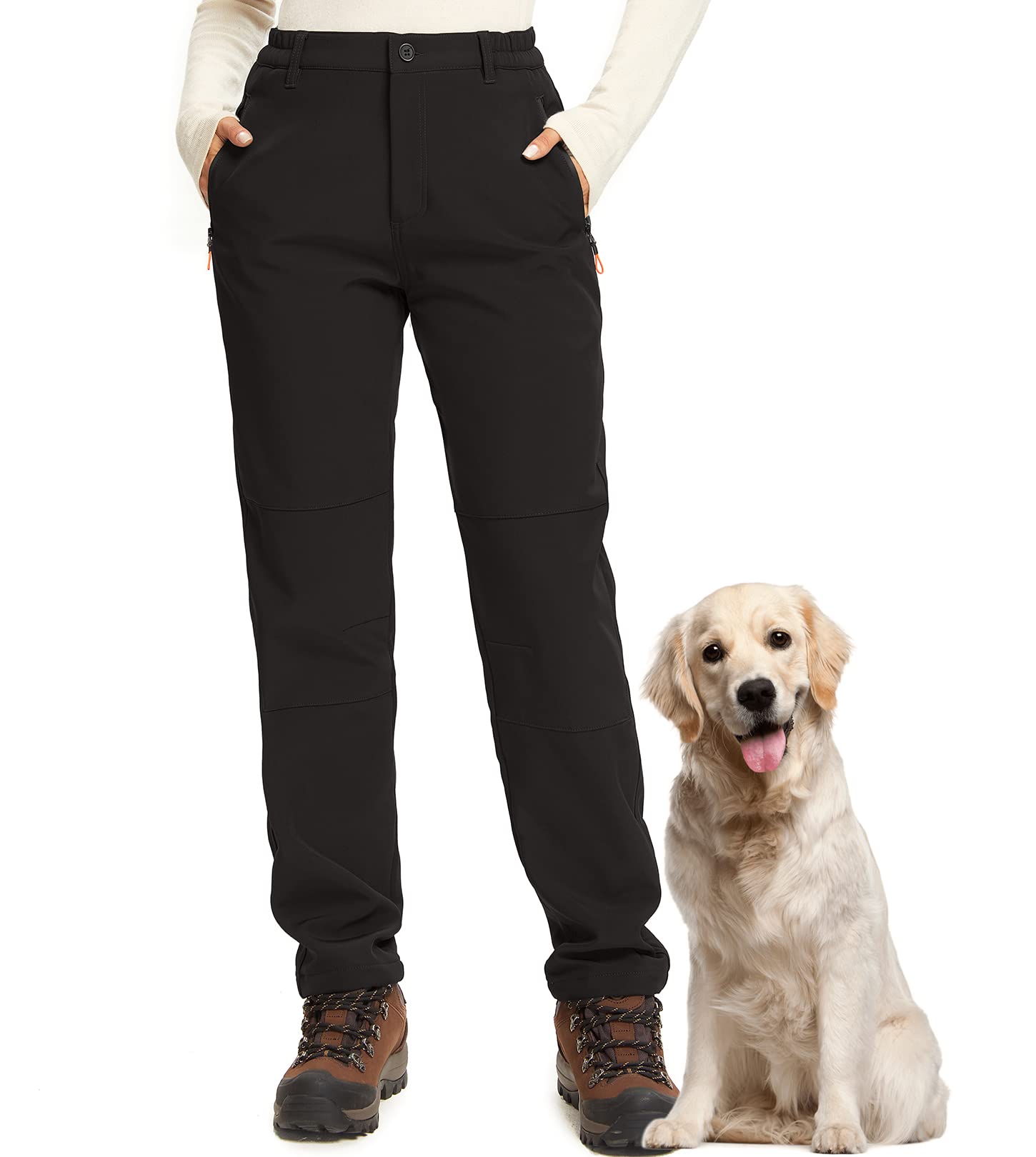 Women's Snow pants Hiking ski Waterproof Fleece Lined Outdoor Cargo Pants Softshell Winter Warm Pants with Zipper Pockets,209,Black,16