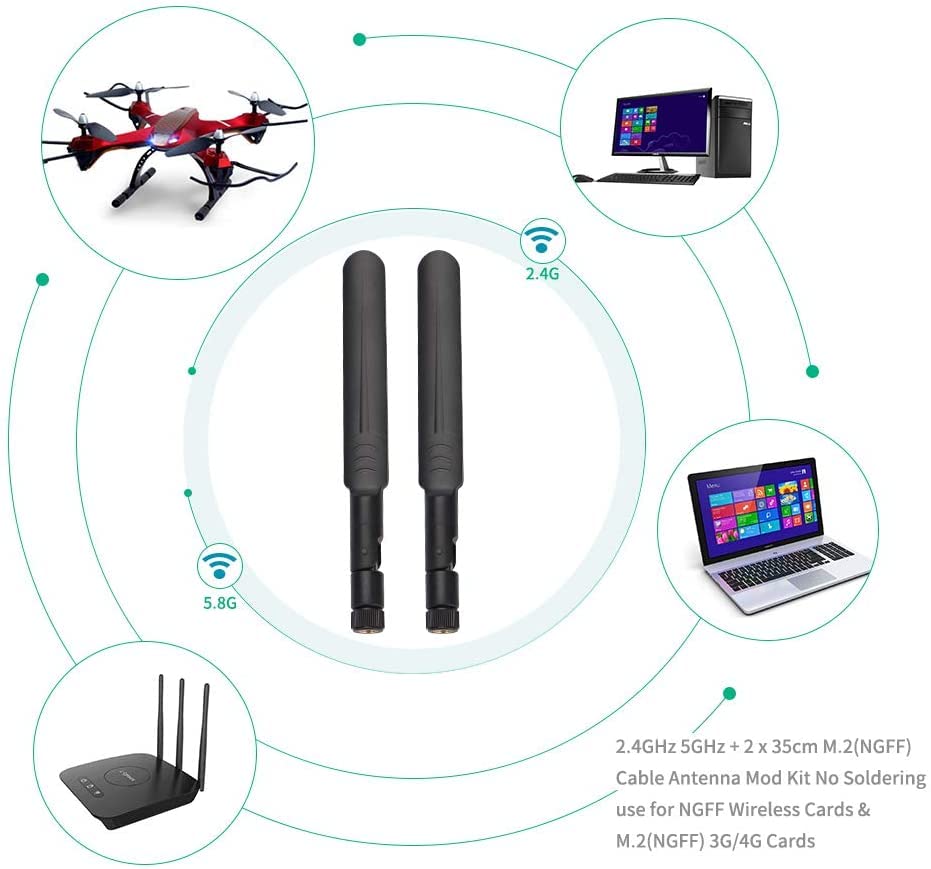 Wireless-AC8265 Dual Mode AC8265 Wireless NIC Module for Jetson Nano Developer Kit M.2 NGFF WiFi Card Support 2.4GHz / 5GHz 300Mbps / 867Mbps Dual Band WiFi and Bluetooth 4.2