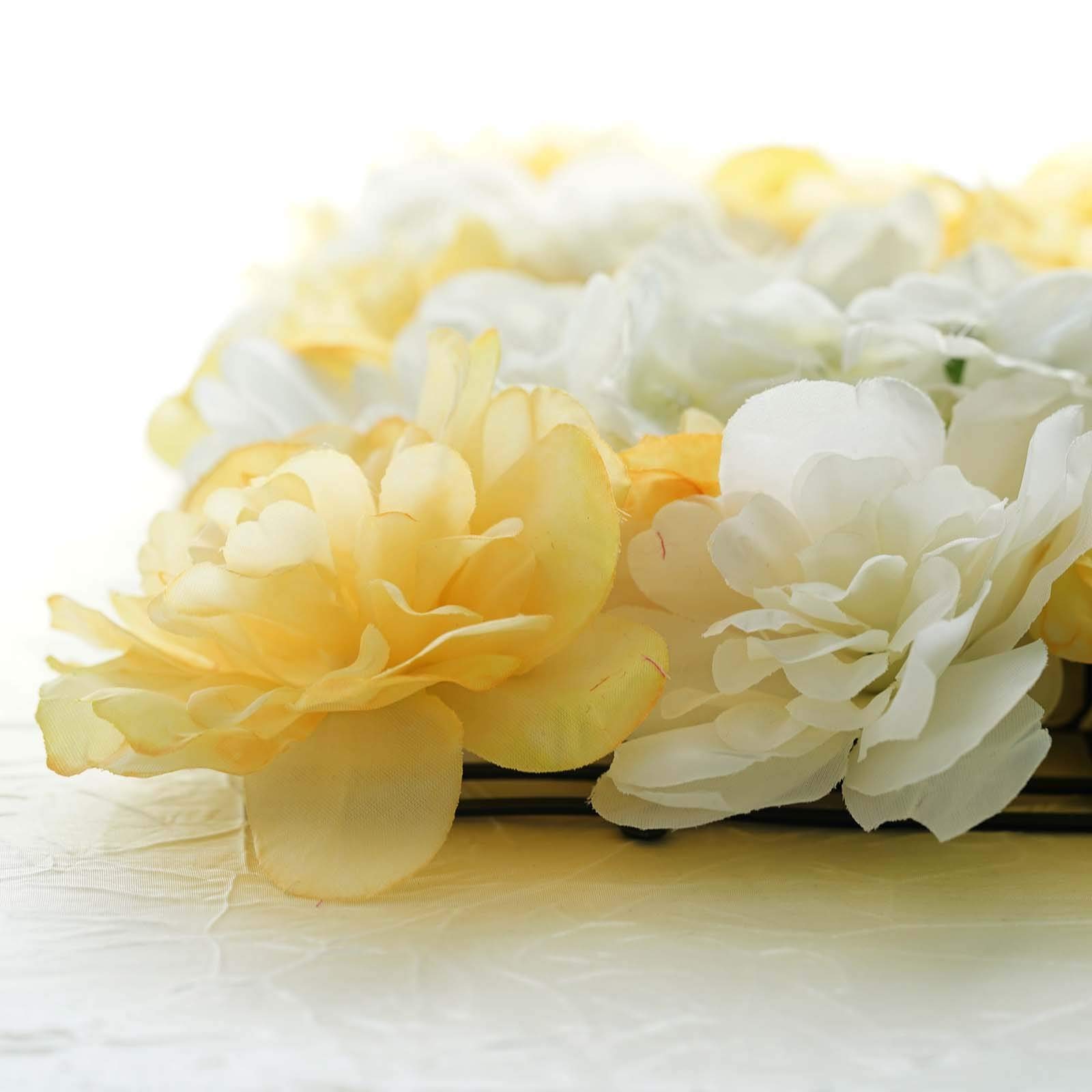 Tableclothsfactory 13 Sq ft. | 4 Panels UV Protected Lifelike Assorted Silk Flower Wall Mats Panel Photo Booth Garden - White | Champagne