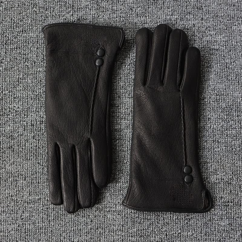 XWWDP Winter Spring Woman Gloves Genuine leather 70% wool knit lining women's mittens (Color : A, Size : 8)