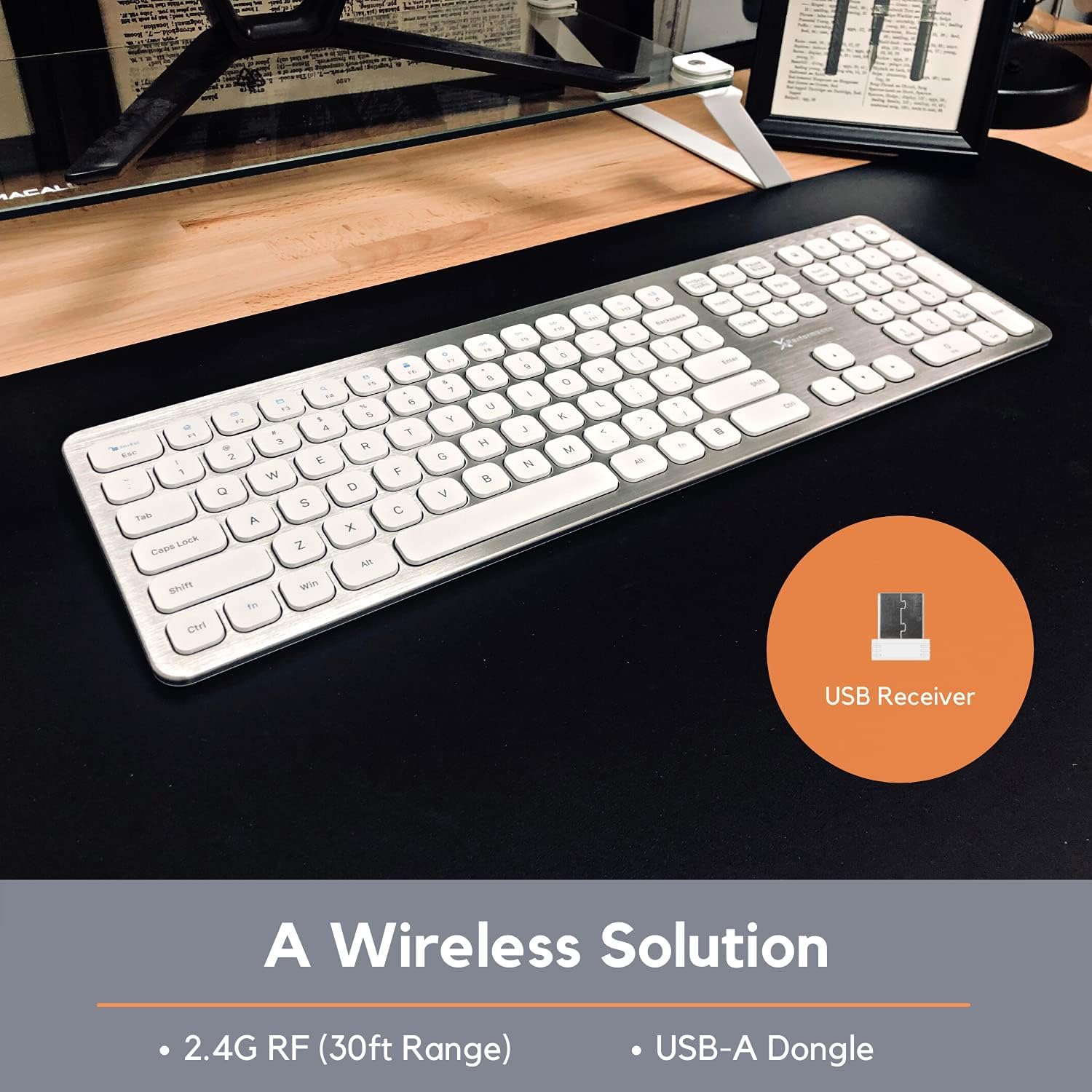 X9 Ultra Slim Wireless Keyboard for Laptop or Desktop PC - 2.4G Full Size Keyboard Wireless for Windows PC - Rechargeable Computer Keyboard with Numeric Keypad, USB Receiver, and 110 Keys