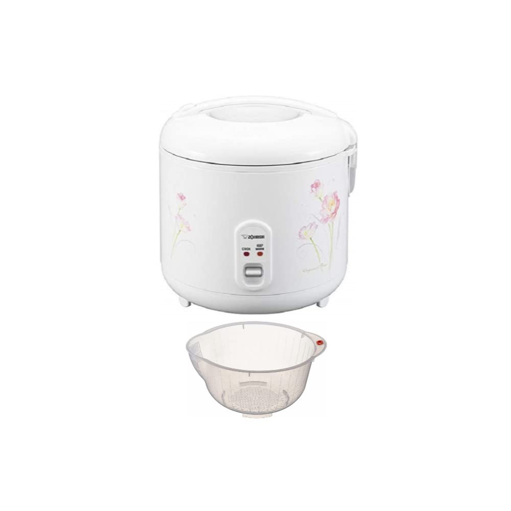 Zojirushi NS-RPC18FJ Rice Cooker and Warmer (1.8-Liter, Tulip) Bundle with 9.5-Inch Rice Washing Bowl with Side and Bottom Drainers (Clear) (2 Items)