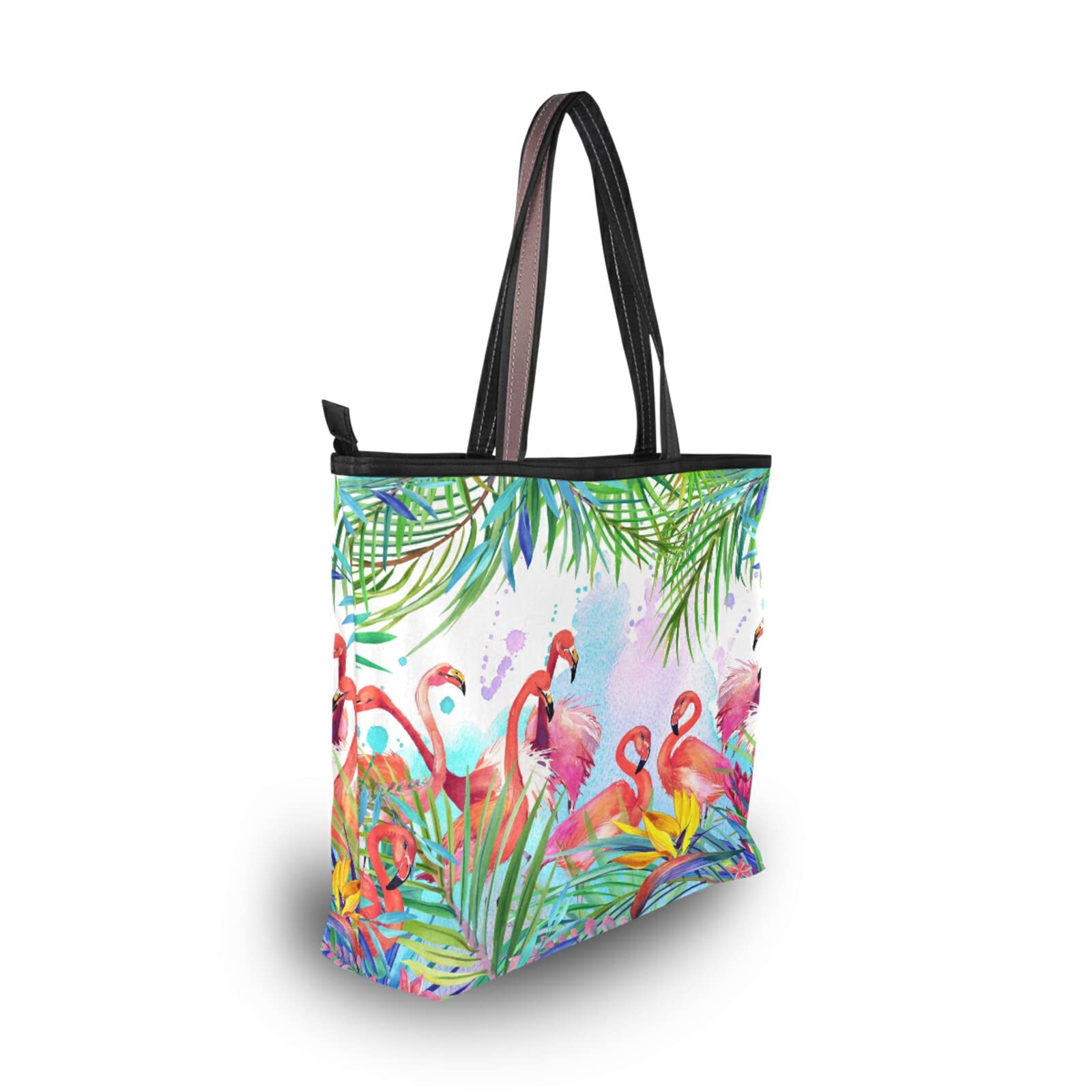 Women's Tote Purse with Pocket Tropical Handbag Polyester Tote Bag Flamingos