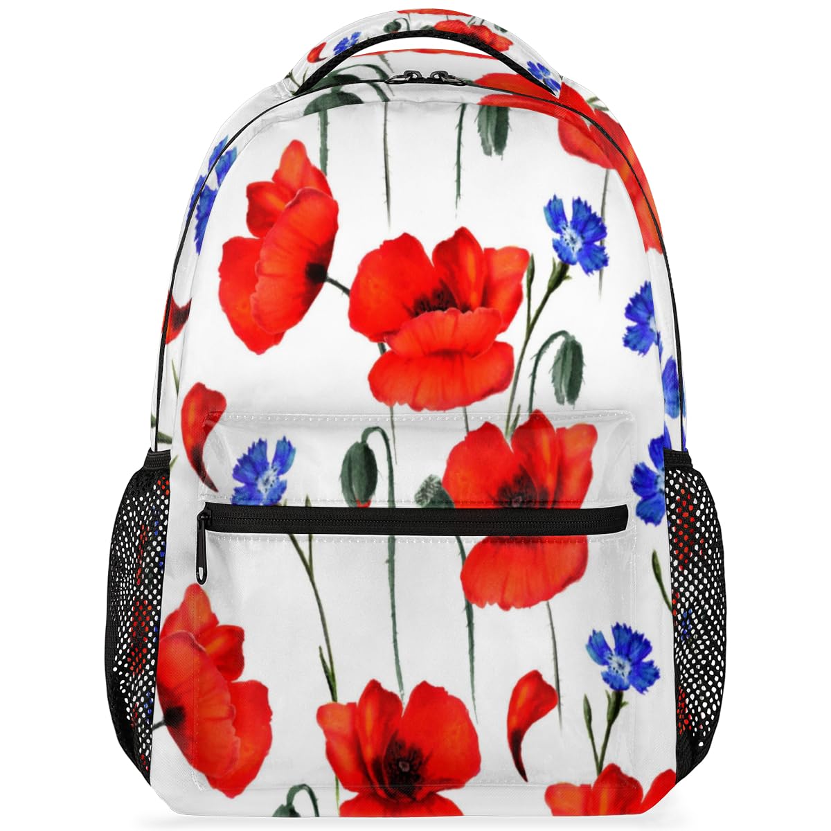 TropicalLife Floral Poppy Pattern Backpack for Women Men, Travel Laptop Backpack Lightweight Computer Hiking Gym Sports Rucksack Casual Daypack Carry On Backpack Work Bag