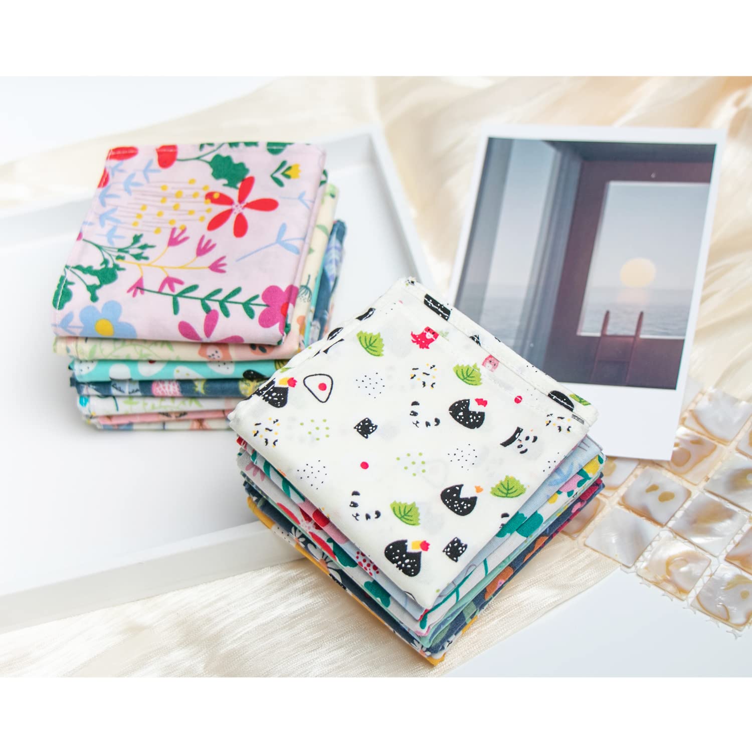 Womens Girls Cute Handkerchiefs 100% Soft Cotton Floral Handkerchief Hankies 6PCS