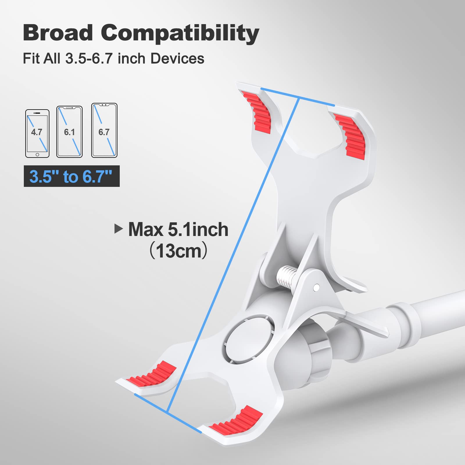 VIVI MAO Gooseneck Cell Phone Holder, Universal 360 Flexible Phone Stand Lazy Bracket Mount Long Arms Clamp for Phone 13 Pro Xs Max XR X 8 7 6 6s Plus and Other 3.5~6.7'' Device (White)…