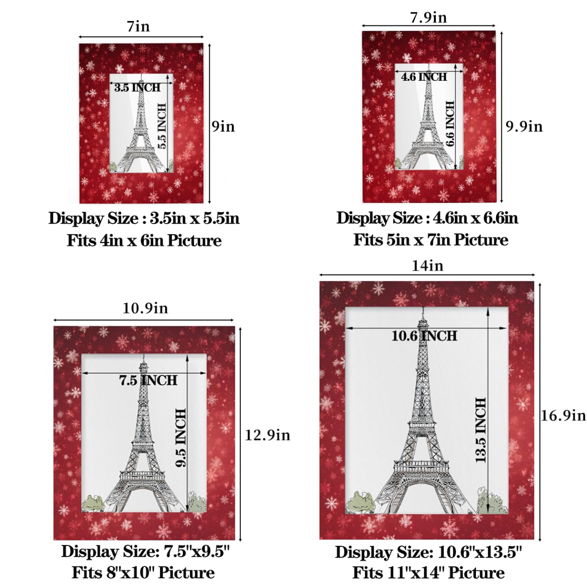 YoCosy Picture Frames 5x7 for Wall Decor Cute Red Snowflake Christmas Hanging Picture Frame with Stand Large Wood Photo Poster Frames Collage for Tabletop, Acrylic Face