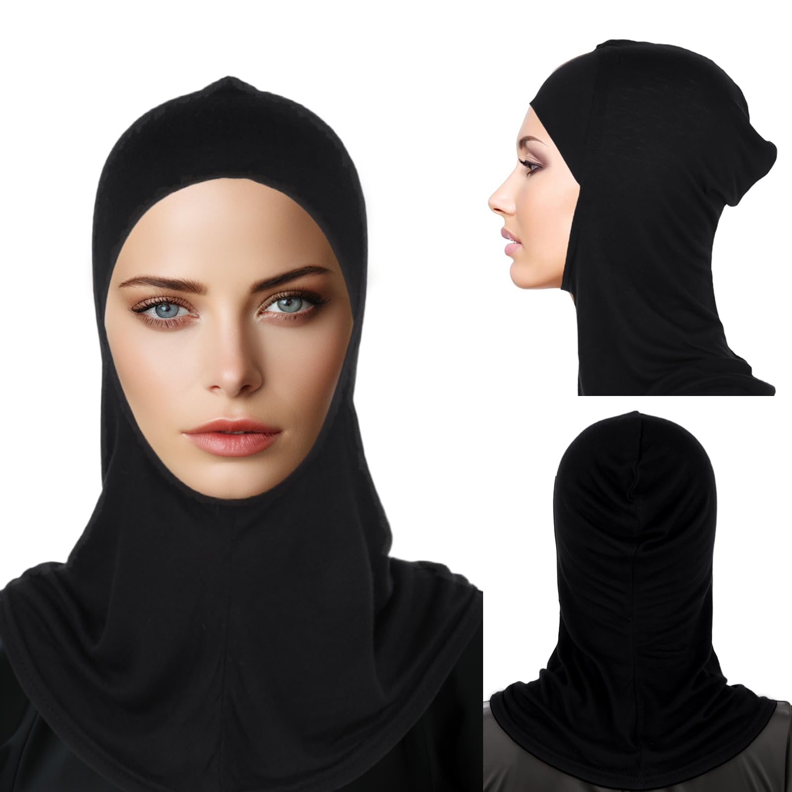 WLLHYF Solid Shawl Hijab for women Muslim Soft Breathable Stretch Long Hair Head Wraps Headkerchief Undercap for Women(Black)