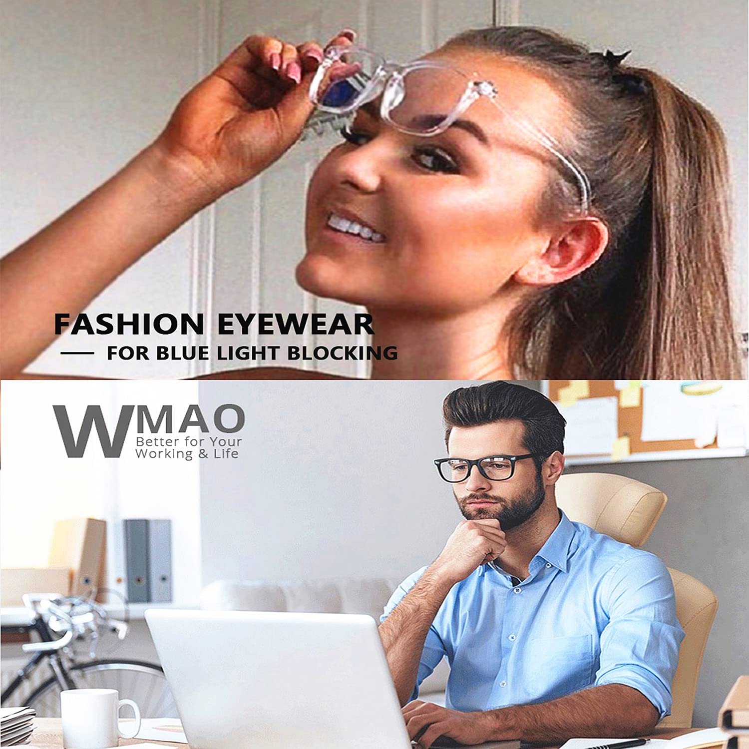 WMAO Blue Light Blocking Glasses Square Nerd Eyeglasses Frame Anti Blue Ray Computer Glasses Non Prescription (Leopard+Black+Transparent+Clear Pink)