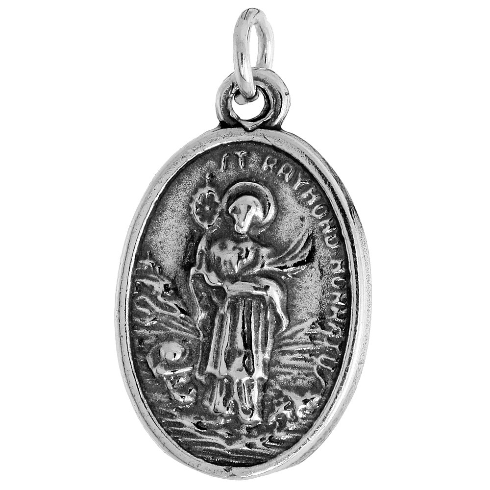 Sterling Silver St Raymond Nonnatus Medal Necklace Oxidized finish Oval 18 inch CRB_50