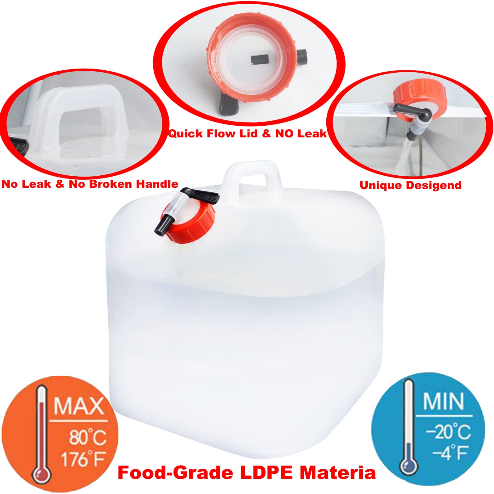 WMXWAN 80gallon(300litres) Water Storage Containers, Emergency Water Storage 15pcs×5.3gallon/20l,Collapsible Water Containers, BPA Free 5Gallon Water Jug Water Tank with Spigot For Fishing, Camping.