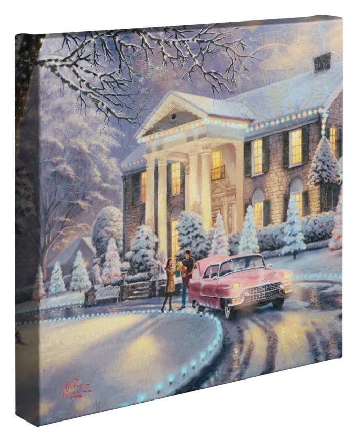 Thomas Kinkade Graceland Christmas 14″ x 14″ Gallery Wrapped Canvas - Elvis Presley Art