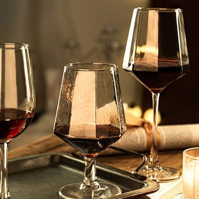 Ufrount Wine Glasses Set of 10,Clear Hexagon Shaped Wine Glass 15 Ounce,Red Wine Long Stem Glassware,Diamond Shaped Old Fashioned Stemware for Beverage,Home Bar