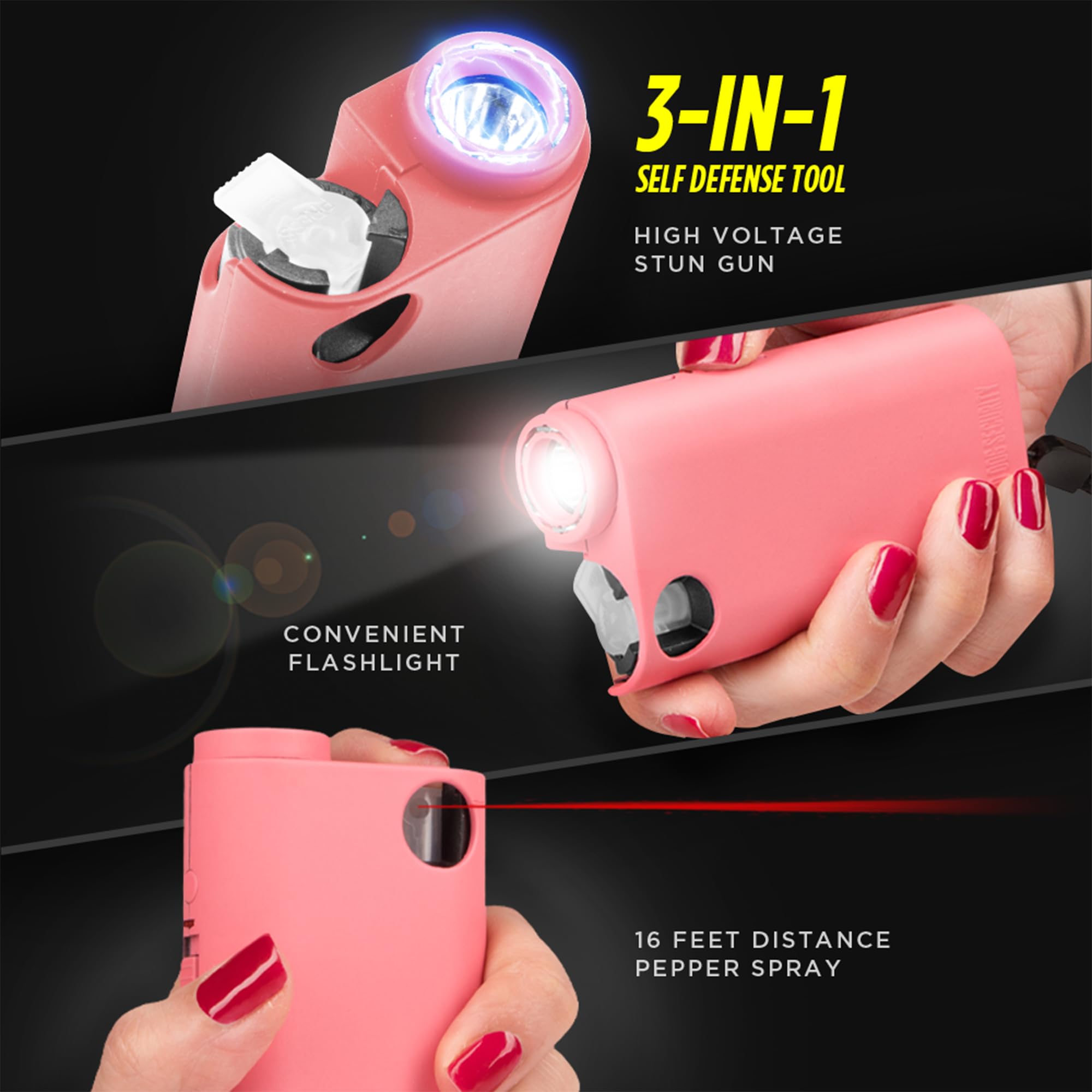 World's Only All-In-One Stun Gun - Pepper Spray - Flashlight, Guard Dog Security Olympian, Pink